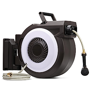 IDEALHOUSE Retractable Garden Hose Reel, 1/2 in x 100 ft Wall-mounted Hose Reel, with 9- Function Sprayer Nozzle, Any Length Lock/180° Swivel Bracket/Automatic Rewind/Slow Return System/Easy Watering