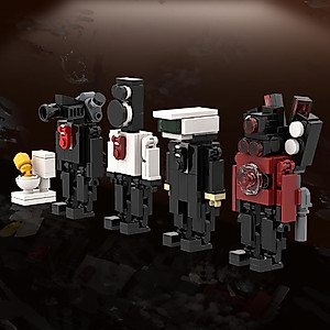 5-in-1 Skibidi Toilet Plush Doll Figure Building Block - Includes Toiletman,Cameraman,Speaker Titan,TV Man,Speaker Man Building Kits - Cute Game Model Collection Toy Gift for Boys,Girls,Kids (240PCS)