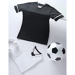 2 Pack Youth Boys' Soccer Jerseys, Black White Training Shirts for Kids, Dry Fit Athletic Performance Short Sleeve Tees (Medium)
