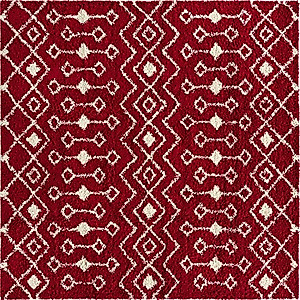Unique Loom Moroccan Trellis Shag Collection Area Rug - Meknes (10' Square, Burgundy Red/Ivory)