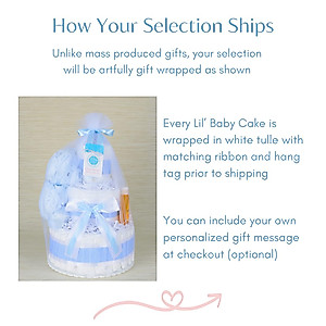 Lil' Baby Cakes Boy Blue Diaper Cake - Makes a Beautiful Baby Gift - Adorable and Practical Handmade Baby Gift with 42 Swaddler Diapers Size 1-10 in x 12 in