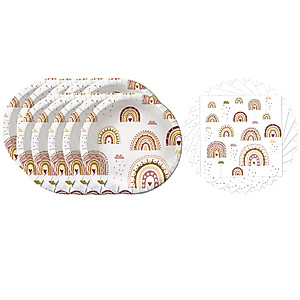 Hzleyw Boho Rainbow Birthday Party Supplies, 20 Plates and 20 Napkins, Boho Rainbow Birthday Party Baby Shower Decorations Supplies Paper Plates Napkins for Girl Boy 20 Guests