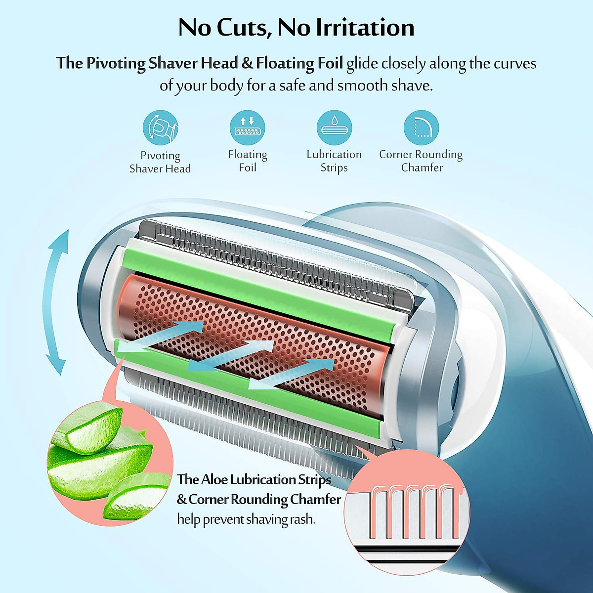 Electric Shaver for Women, Ribivaul Women's Electric Razor for Legs and Underarms, Cordless Ladies Electric Razor for Women Pubic Hair, 3-Blade in 1 Foil Shaver and Bikini Trimmer, Wet & Dry Use, Blue