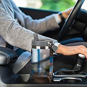 30oz Stainless Steel Insulated Tumbler with Flip Lid & Straw, Leakproof Travel Mug for Car, French Bulldog Wearing Sunglasses Double Wall Vacuum Thermal Coffee Cup with Handle, Spill-Proof Design for