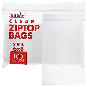 Dirose Reclosable Poly Zip Top Bags - 6" x 8" (100 Count), 2 Mil - Plastic Zip&lock Bags – Resealable Plastic Bags with Zipper - Clear Bags for Snacks, Hardware, Arts & Crafts