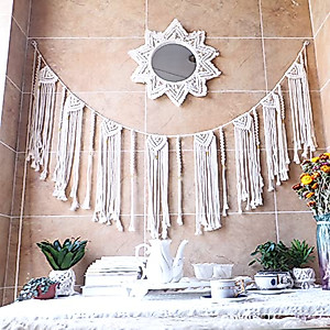 TENEWEE Boho Wall Decor Mirror Macrame Circle Hanging Mirror for Bedroom Living Room Apartment Entryway Home Decor