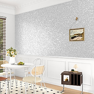 WESTICK Silver Glitter Wallpaper for Bedroom 78" x 15.8" Sparkle Glitter Peel and Stick Wallpaper Self Adhesive Chunky Sparkling Glitter Contact Paper for Walls Cabinets Salon Showcase Decor DIY