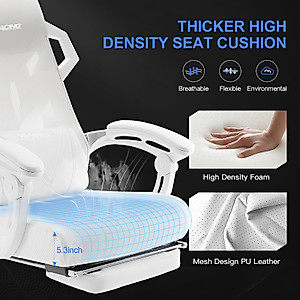 GTRACING Gaming Chair, Computer Chair with Mesh Back, Ergonomic Gaming Chair with Footrest, Reclining Gamer Chair with Adjustable Headrest and Lumbar Support for Gaming and Office (White)