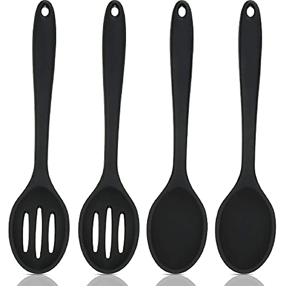 4 Pieces Silicone Cooking Spoons Set Silicone Serving Spoon Silicone Nonstick Mixing Spoons Slotted Spoons Large Nonstick Heat Resistant Spoons for Kitchen Cooking Bake Stir Draining Tool (Black)