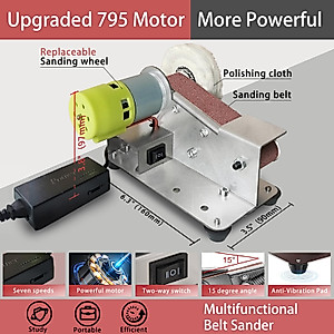 Mini Belt Sander, 7 Adjustable Speed Electric Knife Sharpener, 15 Degree Belt Grinder, Power Belt Sander for Metal Working and Woodworking