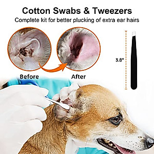 yadee Dog Ear Powder, Ear Hair Removal for Dogs Cats, 30gm Ear Cleaner Fresh Powder with Tweezers & Large Cotton Swabs, Remove Ear Wax & Odor for Pets