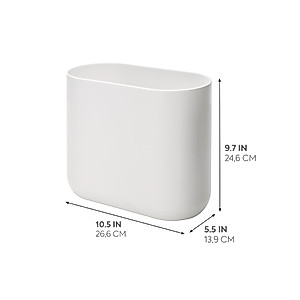 iDesign Slim Oval Plastic Waste Basket The Cade Collection, 10.56” x 5.5” x 9.77”, White