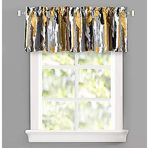DriftAway Paint Brush Watercolor Ink Stripe Pattern Thermal Insulated Blackout Window Curtain Valance Rod Pocket 2 Layers 52 Inch by 18 Inch Plus 2 Inch Header Gold Black 1 Pack