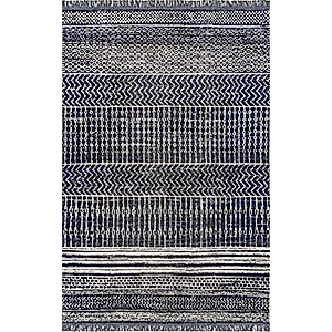 nuLOOM Saige Modern Trellis Fringe Indoor/Outdoor Area Rug, 5' x 8', Black