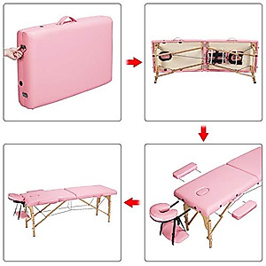 Yaheetech Spa Bed Portable Lash Bed Massage Bed Foldable Spa Tables Adjustable 2 Fold with Non-Woven Bag, Pink