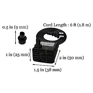 SunGrow 55 GPH 3W Small Outdoor Submersible Cat & Dog Water Fountain Pond Pump, Aquarium Fish Tank Mini Water Pump for Statuary, Hydroponics, Tabletop Fountain, Pet Fountain, For 3-5 Gallons Tank