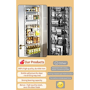 6 Tier Pantry Organizer with Cloth Hook (White) - Metal Hanging Kitchen Spice Rack, Can Organizer - Maximize Your Pantry Door Storage Space, Neat and Efficient Pantry Organization Solution