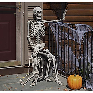 Life Size Skeleton Halloween Decoration Value 2 Pack -Adult (5' 2") & Child (2') Weather Resistant for Indoor/Outdoor - Upgrade Your Fall Graveyard Haunted House Party Props, School Classroom Decor