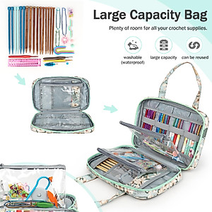 Katech Crochet Hooks Bag Portable Travel Storage Cases Organizer Empty Zipper Bags Knitting Needles Case with Knitting Needles Slots, Crochet Hooks Slots and Transparent Zipper Pockets