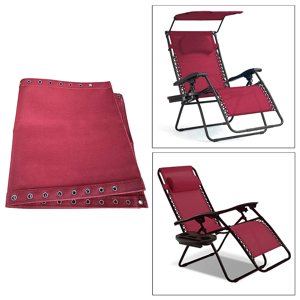 Duiaynke Durable Folding Lounge Repair Cloth Part Beach Pool Lawn Recliner Lounge Large Mesh Cloth Cover Zero Gravity Chair Cloth (Wine Red)