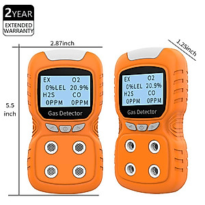 XLA Alert Portable Gas Detector, Gas Clip 4 Gas Monitor Meter Tester Analyzer, Rechargeable LCD Display Sound Light Shock Air Quality Tester, 2 Year Detector…