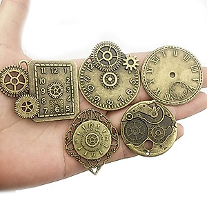 Youdiyla 100g Steampunk Clock Face Dial Pointer Charm Pendant, Mix Antique Metal Pendant Supplies Findings for Jewelry Making (Bronze HM71)