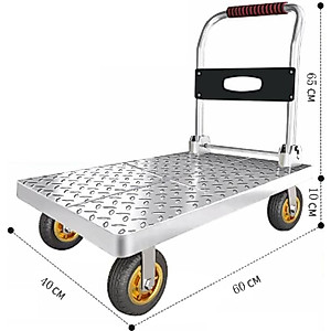 Heavy Duty Platform Trolley with Rubber Mats and TPR Rubber Wheels, Steel Dolly with 150kg Capacity, Folding Hand Truck with 60x40cm Flatbed
