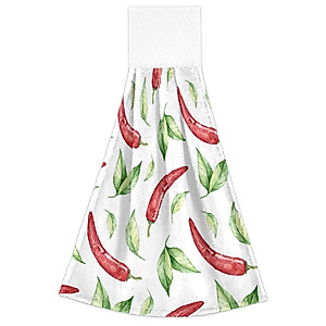 Kcldeci Hand Towels for Kitchen Red Hot Chili Pepper Hanging Tie Towels and Dishcloths Sets with Loop 2 Piece Sets