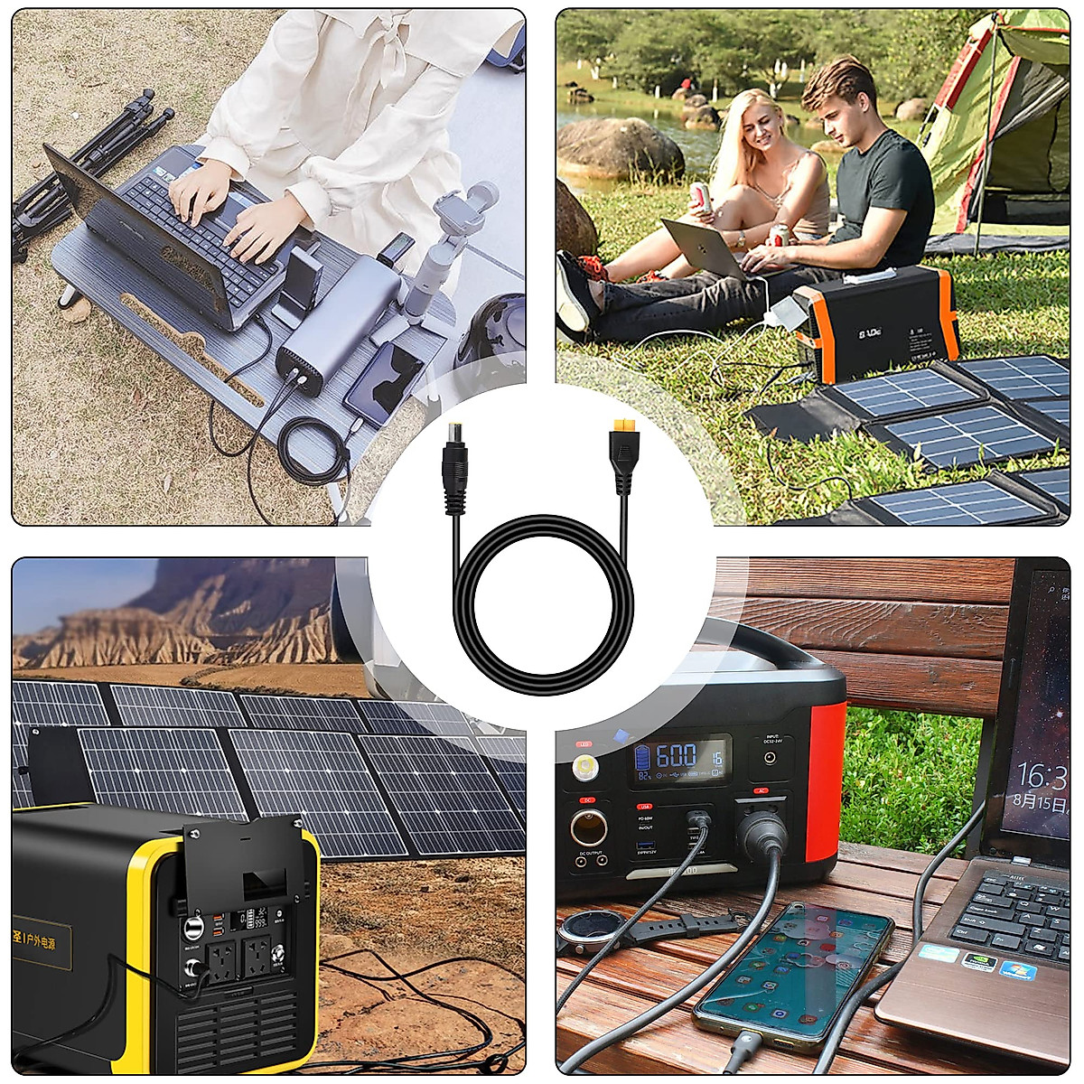 GELRHONR DC 8mm to XT60 Solar Panel Adapter Power Cable,14AWG DC7909 to XT60 Connector Jack Cable for Solar Generator Portable Power Station 1M (Balck - 1M - XT60 Female to DC7909 Male)