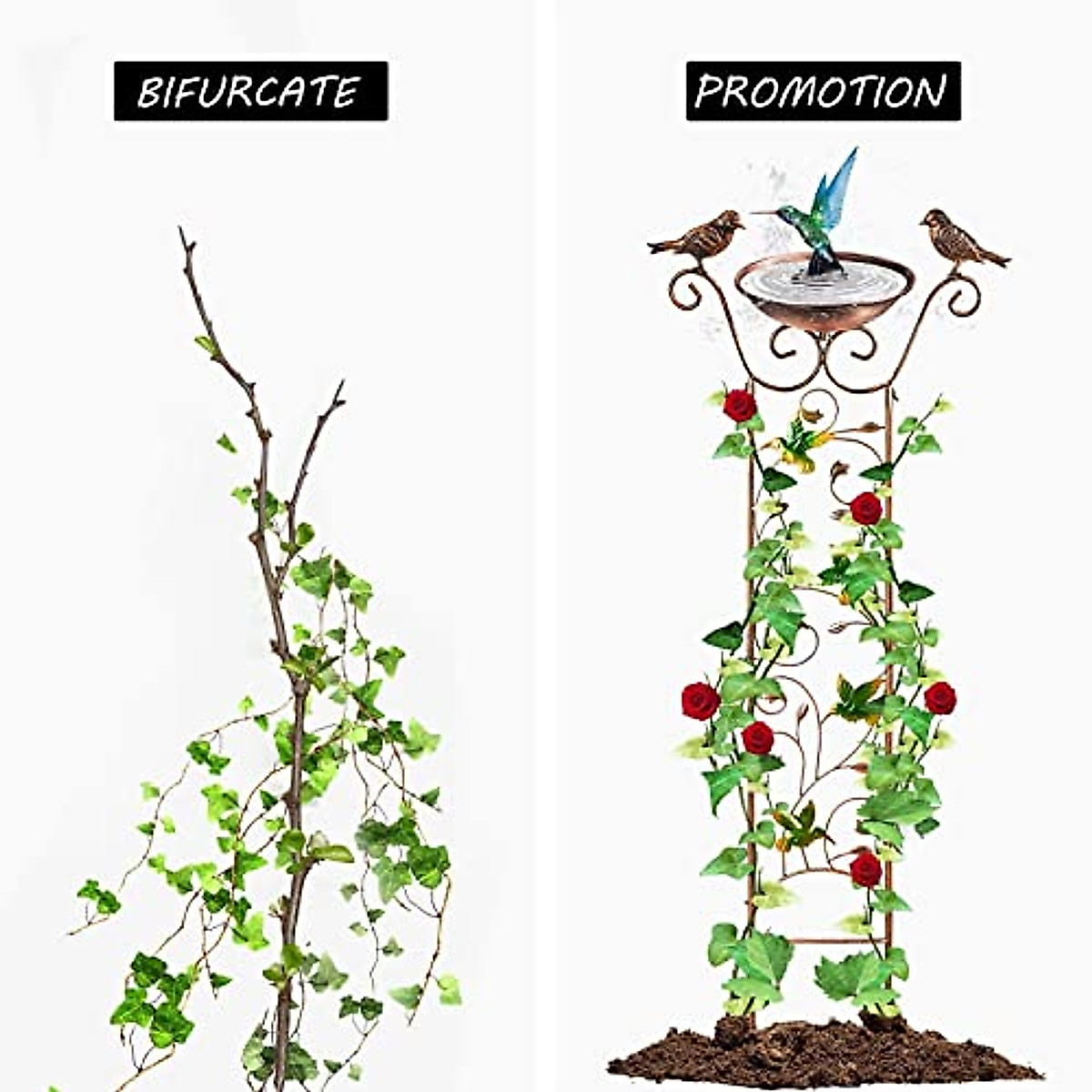 AWENDIETOU Bird Bath with Garden Trellis for Climbing Plants Outdoor 2 in 1 Bird Baths Bowl,Bird Bath for Outdoors Birdfeeder with Metal Antique Iron Easy to Install Detachable B