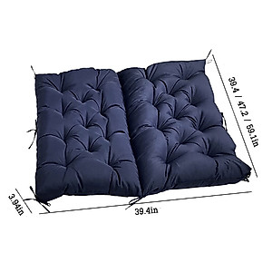 SEAHOME Waterproof Bench Cushion with Backrest, 2 or 3 Seat Swing Replacement Cushions Overstuffed for Garden Patio Furniture Loveseat Swing Outdoor Bench Cushions (59.1 * 39.4 * 3.94inch, Navy Blue)