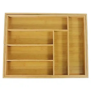WKWKER Expandable Utensil Holder Bamboo Flatware Storage Tray Silverware Organizer with 8 Compartments for Forks Knief Spoon Holder Drawer Organizer for Kitchen (Natural)