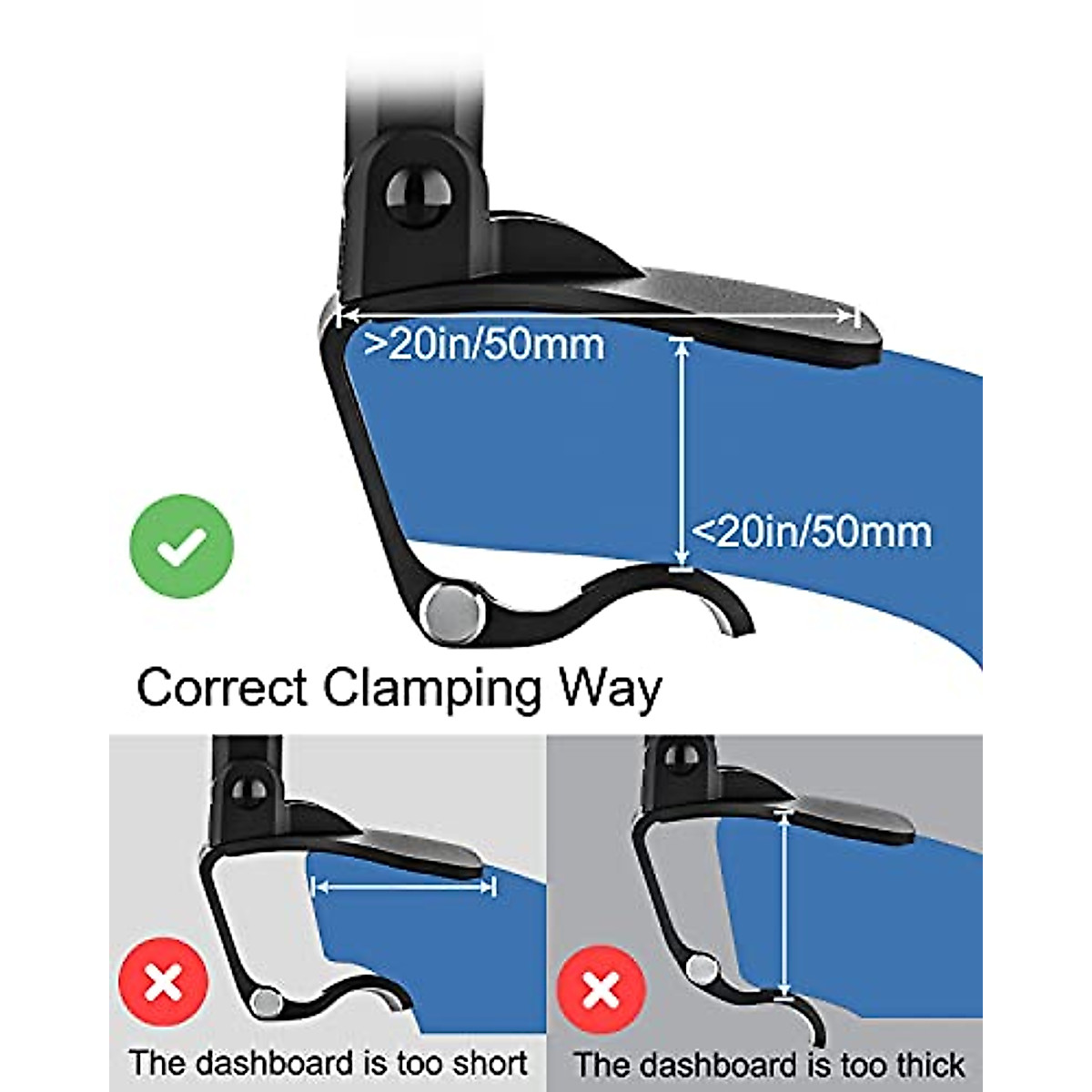 Dashboard Clip Car Phone Mount, woleyi Car Sun Visor & Rearview Mirror Clamp Phone Tablet Holder with Adjustable Arm for iPhone 13 Pro Max 12 11 XS XR X 8 7 6, iPad, More 4-11" Cell Phones and Tablets