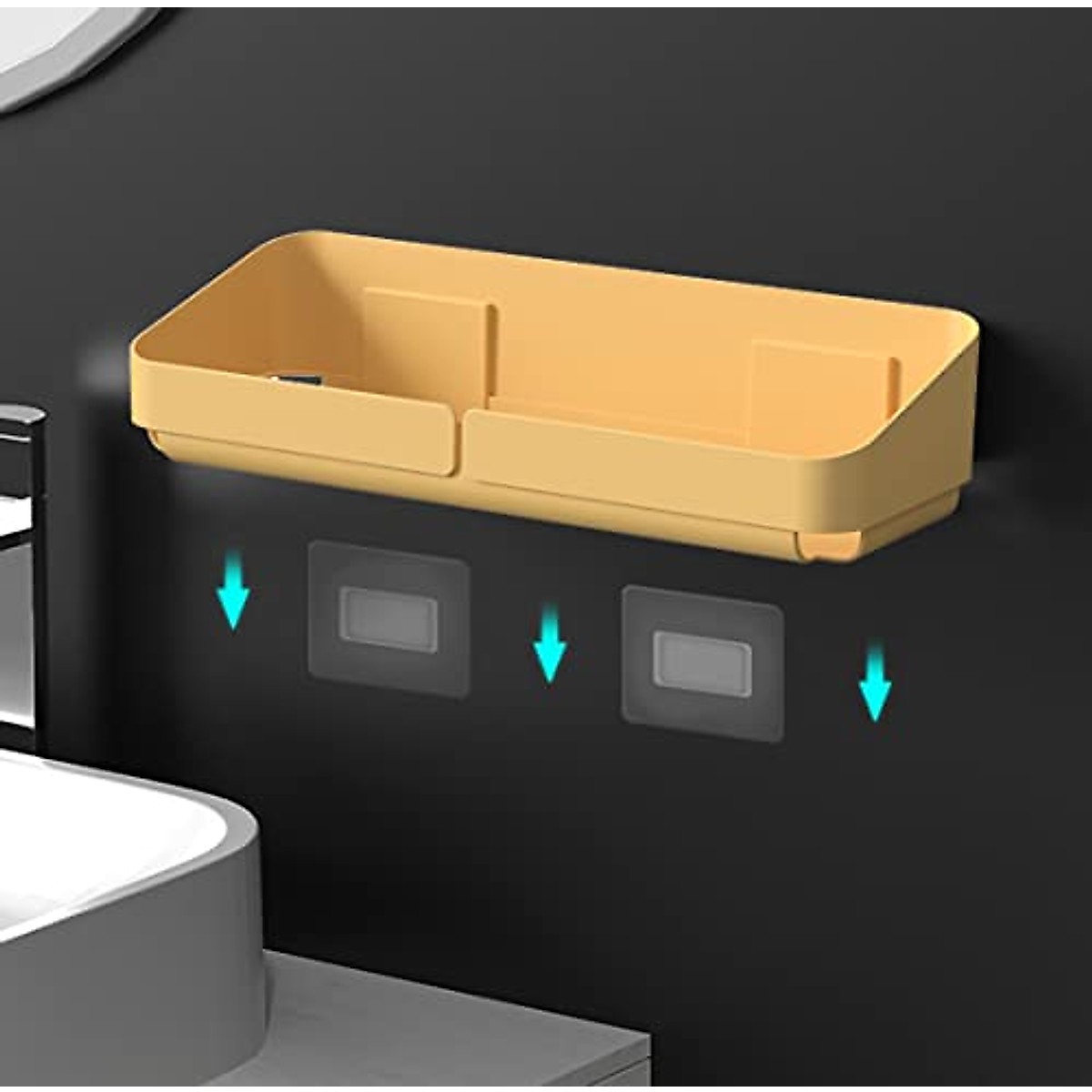 Fineget Shower Caddy Removable Adhesive Shower Shelves Large Plastic Wall Basket Shelf for Bathroom Kitchen Bathtub Rustproof No Drilling Shower Storage Organizer Quick Dry Yellow 2 Pack