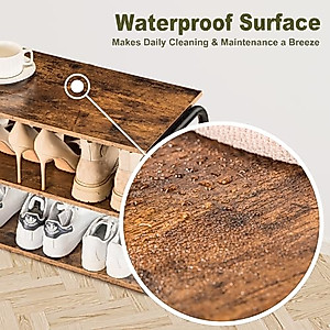 BWOORACKU Shoe Rack - Multi-Functional 3-Tier Z-Shaped Wooden Storage Organizer for Shoes, Entryway to Garage & More(Rustic)