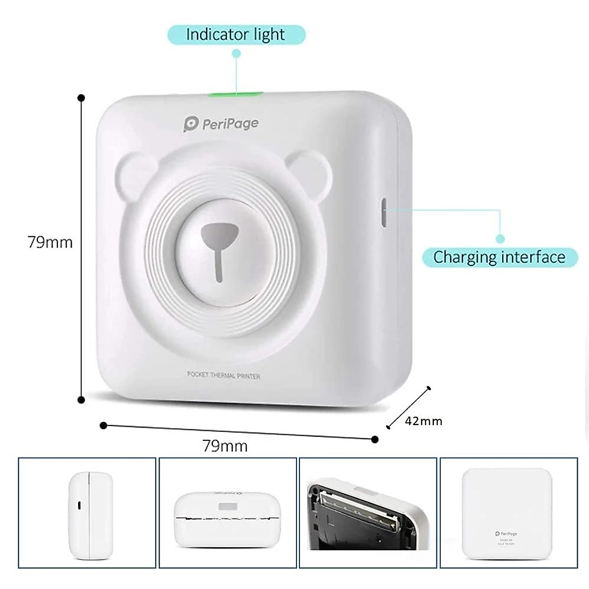 Mini Thermal Printer, Mobile Printer, Wireless Thermal Printer, Thermal Bluetooth Label Printer with 6 Printing Papers Portable Smart Photo Printer for All Smart Phones (Blue)