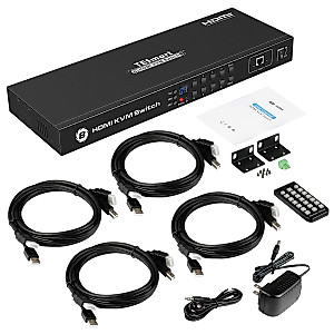 TESmart 8 Port HDMI KVM Switch 4K @ 30Hz with Standard USB 2.0, IR Remote Control | RS232 | LAN Port | Auto-Scan, etc with Rack Mount 4 Pcs 5ft/1.5m KVM Cable