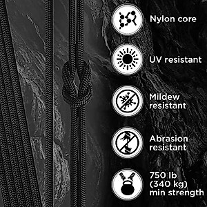 TECEUM Paracord Type IV 750 lb Black 016 – 50 ft – 4mm – 100% Nylon Strong Tactical MIL–SPEC Parachute Cord – Survival Rope Emergency para Cord 11 Strands Core EDC Camping Hiking Military Gear 016a n