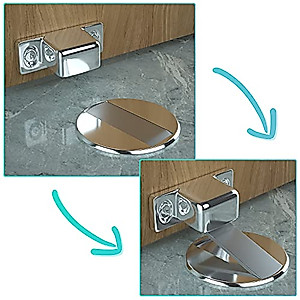 2 Pack Magnetic Door Stop, HOMIYO Magnetic Door Stopper, Stainless Steel Door Holder with Double Sided Adhesive Tape or Hardware Screws, Works for The Door Gap Between 0.2-0.4 Inch (Silver)