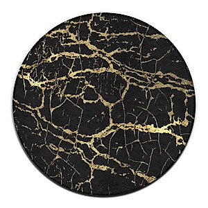 Meaudiwes Soft Round Rug Classic Indoor Floor Mat, Washable & Stain Resistant Area Rug for Bathroom, Dining Room, Hallway, Gold Marble Black