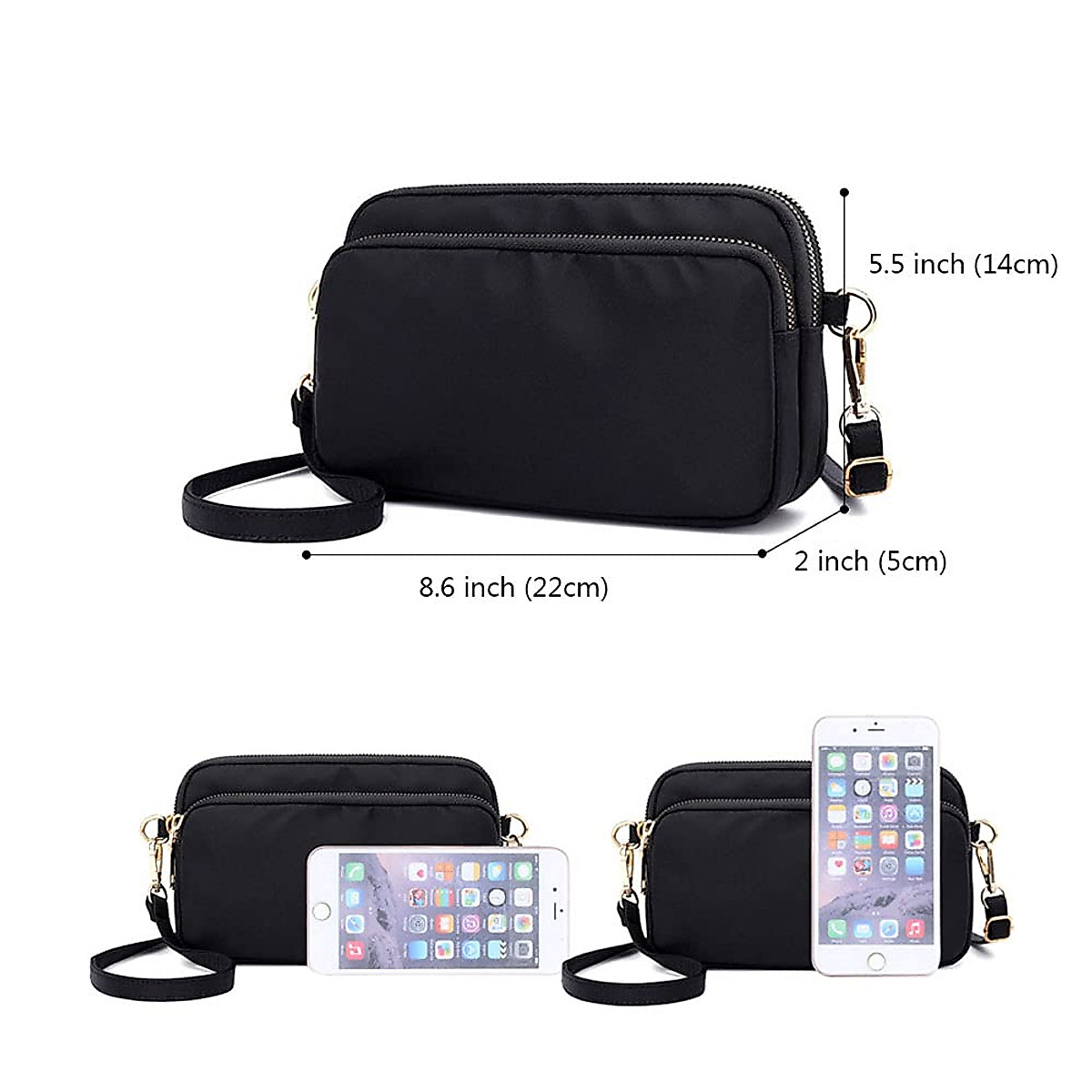 Women Crossbody Cell Phone Purse Shoulder Bag for iPhone 11 12 13 Pro Samsung Galaxy S21 S20 FE A72 A52 A32 A02 A12, Black