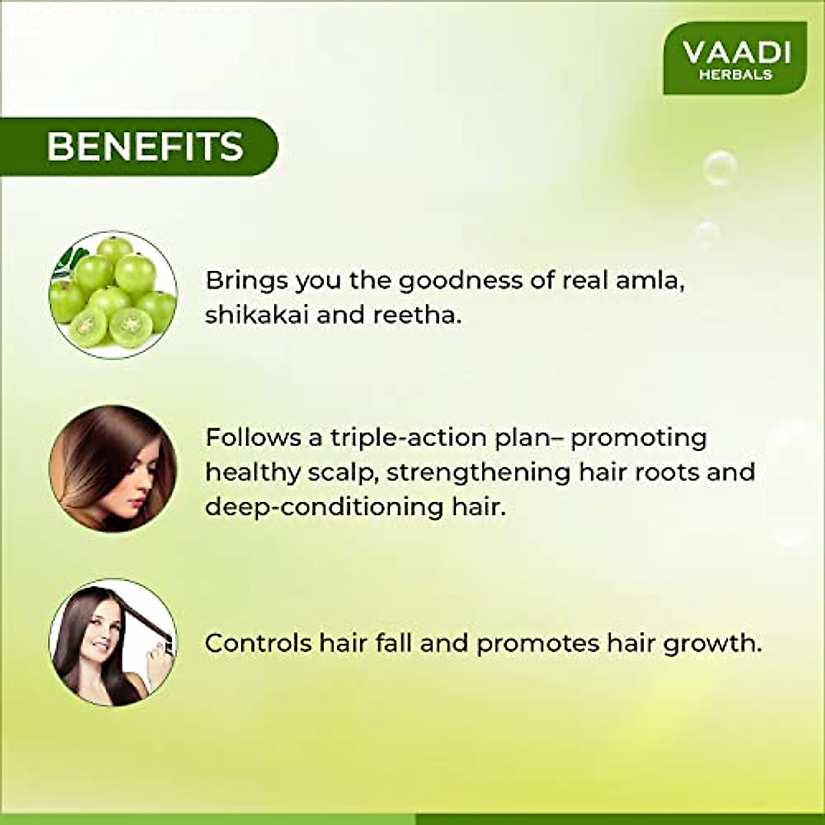 Vaadi Herbals Amla with Shikakai & Reetha Shampoo - Hair Fall Control Shampoo - ALL Natural Herbal Shampoo - Shampoo for Hair Loss - Shampoo for All Hair Types - 11.8 Ounces