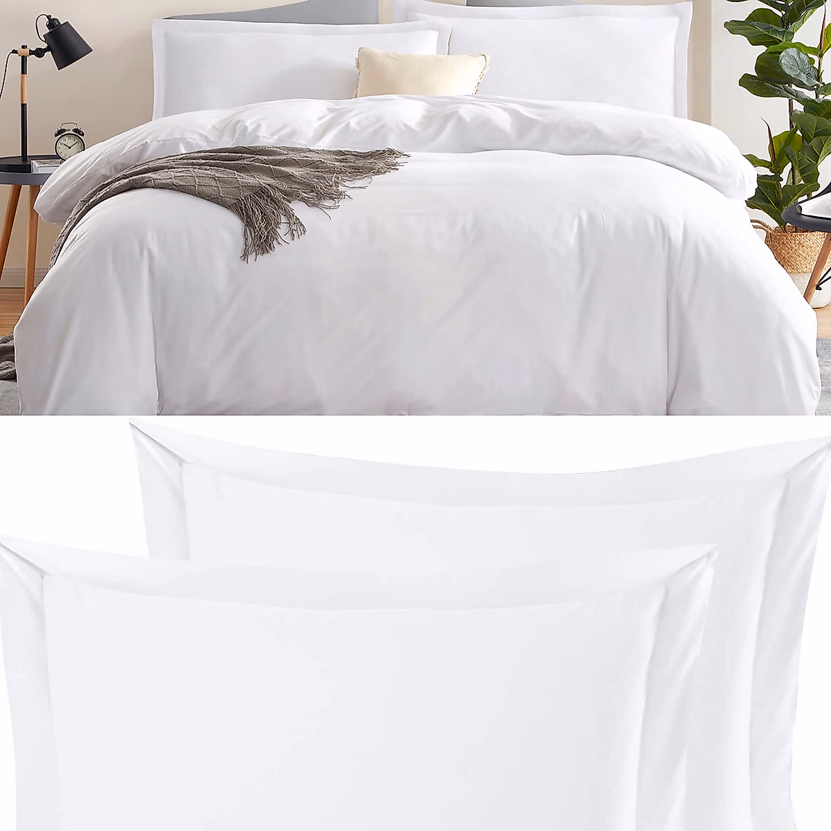 Nestl Double Brushed White Duvet Cover Queen Size 3 Piece Soft Queen Duvet Cover Set + Queen White Pillow Shams Set of 2