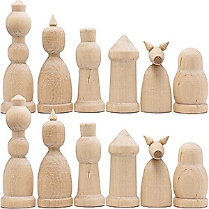 Unfinished Wood Chess Pieces Only Set of 32 pcs - Paint Your Own Chess Set - Blank Chess Sets for DIY- Wooden Peg Dolls Unfinished for Arts and Crafts