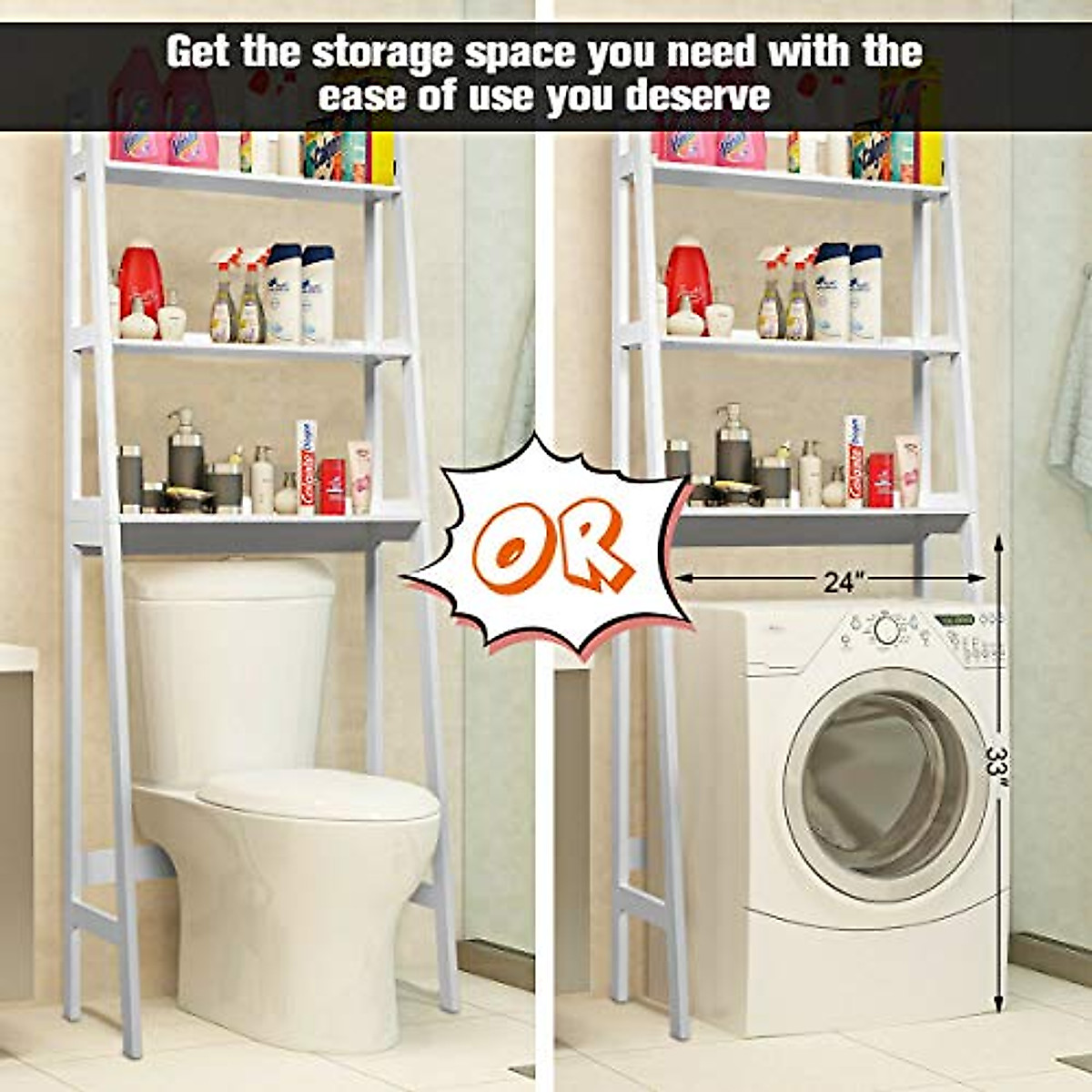 DORTALA 3-Shelf Over-The-Toilet Storage Rack, Free Standing Bathroom Organizer, Multifunctional Bathroom Space Saver, Long-Lasting & Lightweight Deign, Stylish Look Fit Any Room, White