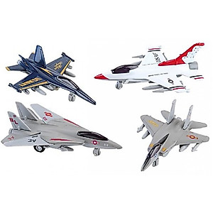 🛦United States Air Force Super Sonic Jet Collection 3.5" Die Cast Metal Model Toys Pullback Action F-14, F-15, F-16, F/A-18 Blue Angle SetOf4