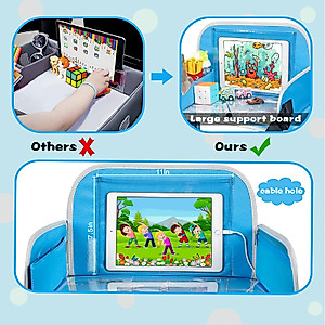 MENZOKE Bundle–2 items Kids Travel Tray with Dry Erase Board & Storage Pocket, Blue & Pink