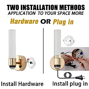 YZMARYT Wall Sconces Set of Two, Gold Wall Sconce, 11inch Wall Sconces Indoor, Bathroom Sconce, Bubbled Crystal Glass 10W Bathroom Vanity Light, Suitable for Bathroom, Hallway, Bedroom (Set of 2)