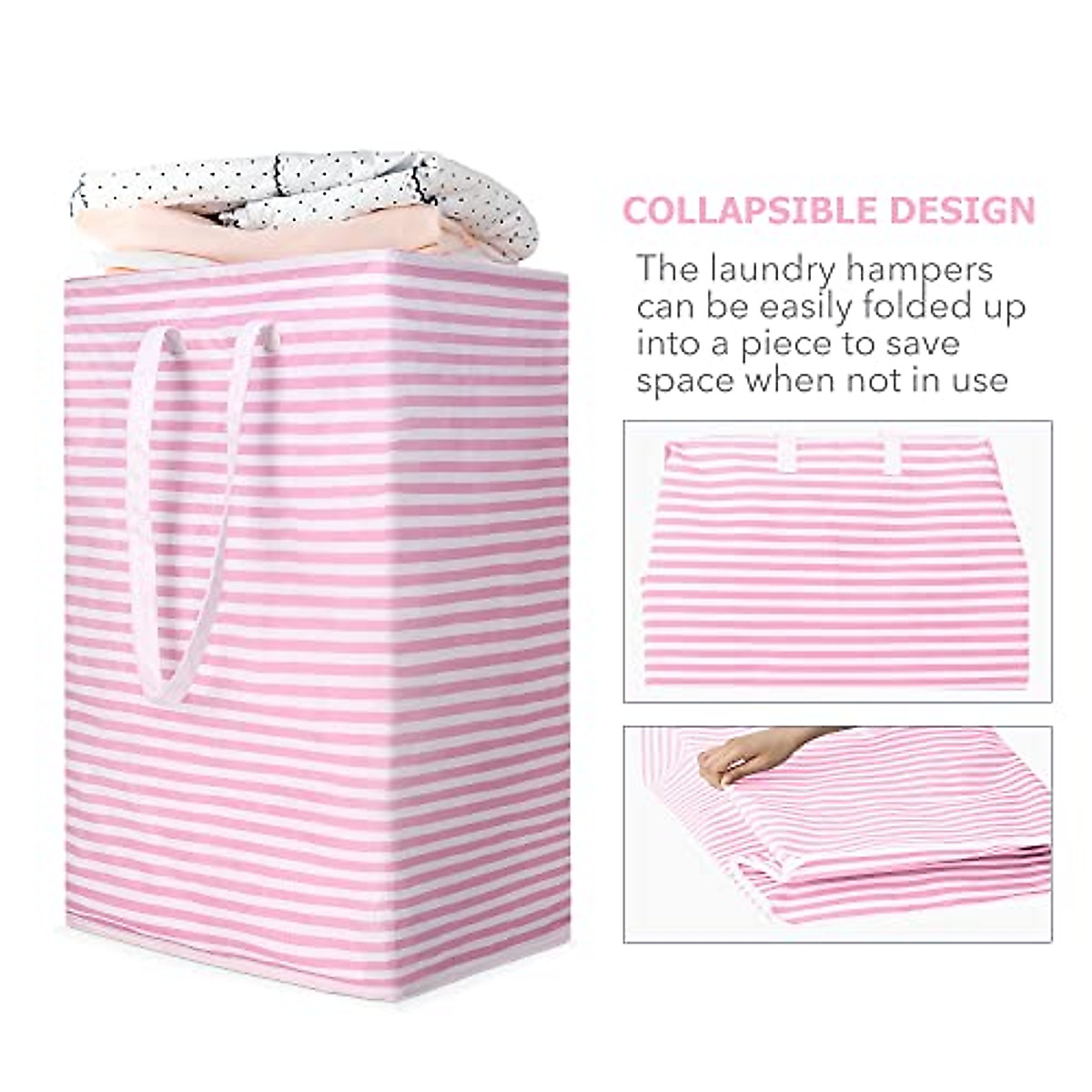 72L Laundry Basket Freestanding Waterproof Laundry Hamper Collapsible Tall Clothes Hamper with Handles for Clothes Toys (Pink)