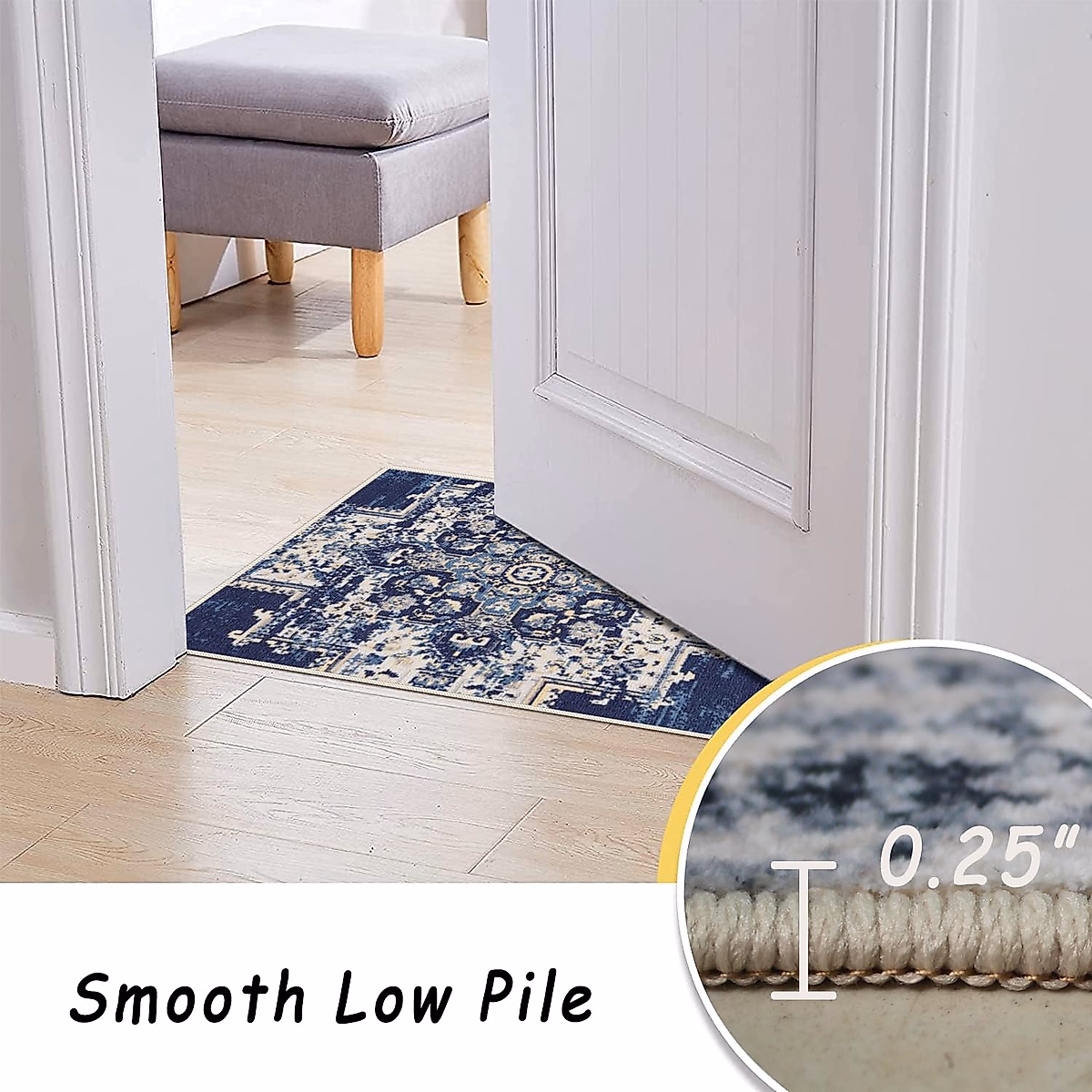 vivorug Washable Rug, Ultra Soft - 4' Round Rug - Non Slip, Stain Resistant Area Rugs for Living Room Bedroom, Vintage Inspired (Grey/Medallion, 4 Round)